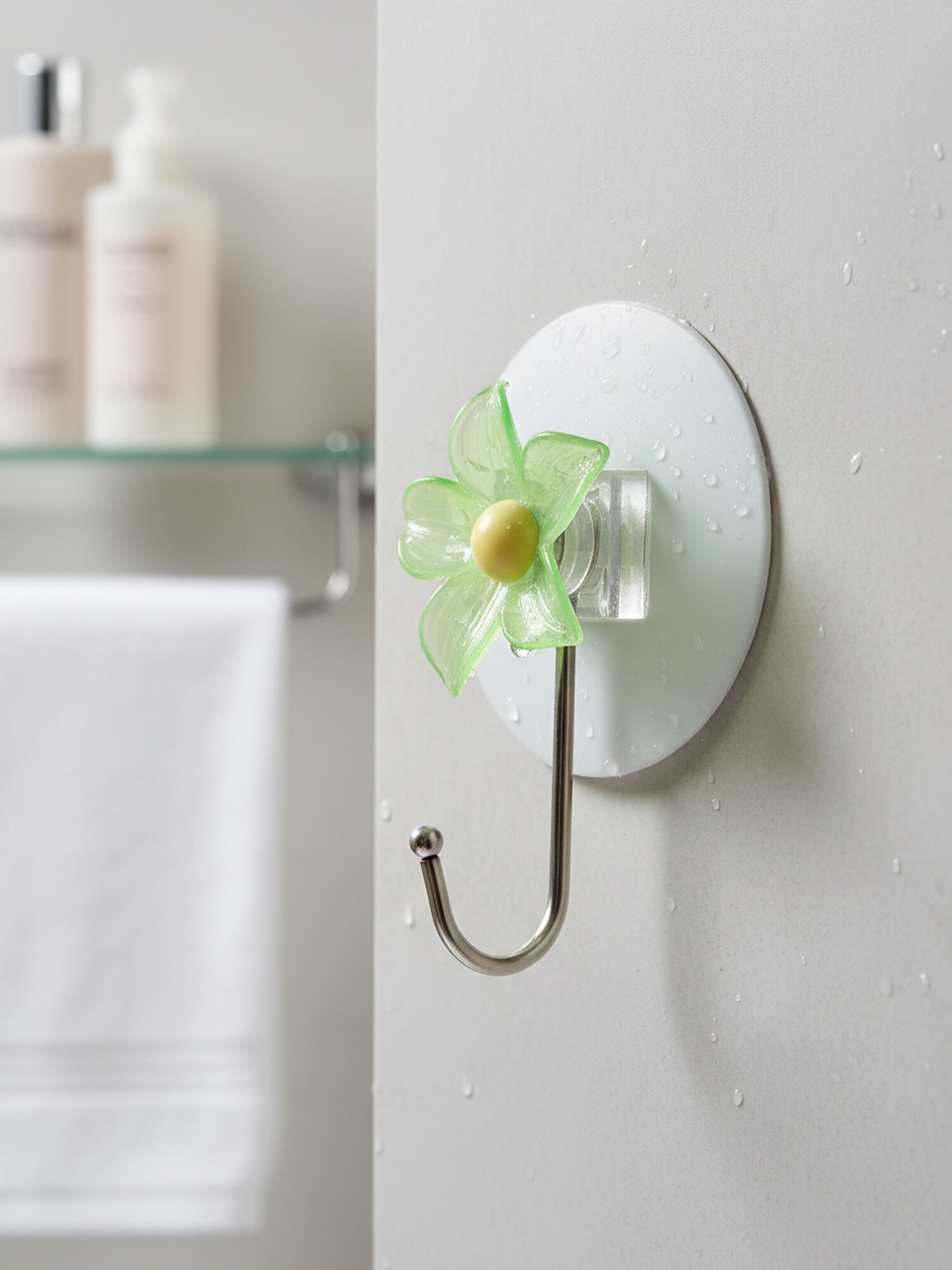 Крючок на присоске для ванной и кухни Цветок Y4-11237, пластиковый держатель полотенец, монтаж без сверления стен