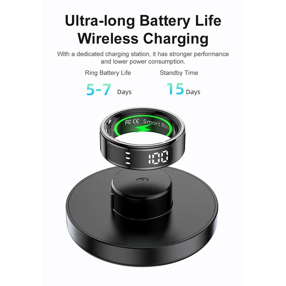 Спортивный датчик Smart Ring черный с измерением пульса и шагов, размер 9 US — фото 1