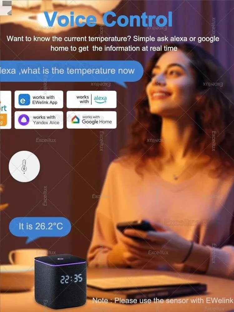 Zigbee Smart Home Temperature and Humidity Sensor Works with Alexa, Home Assistant, Yandex Alice White — фото 1