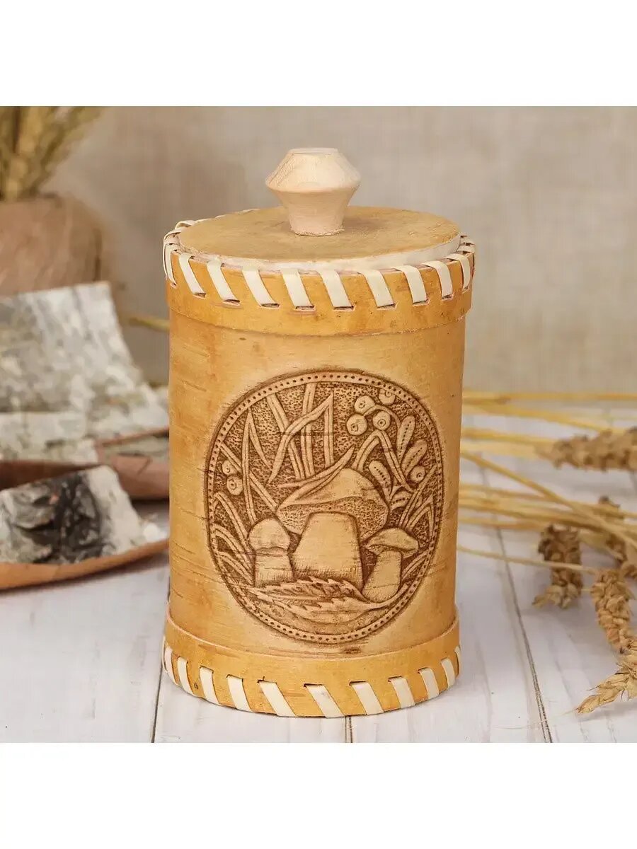 Туес "Грибочки", 8*8*14 см, береста