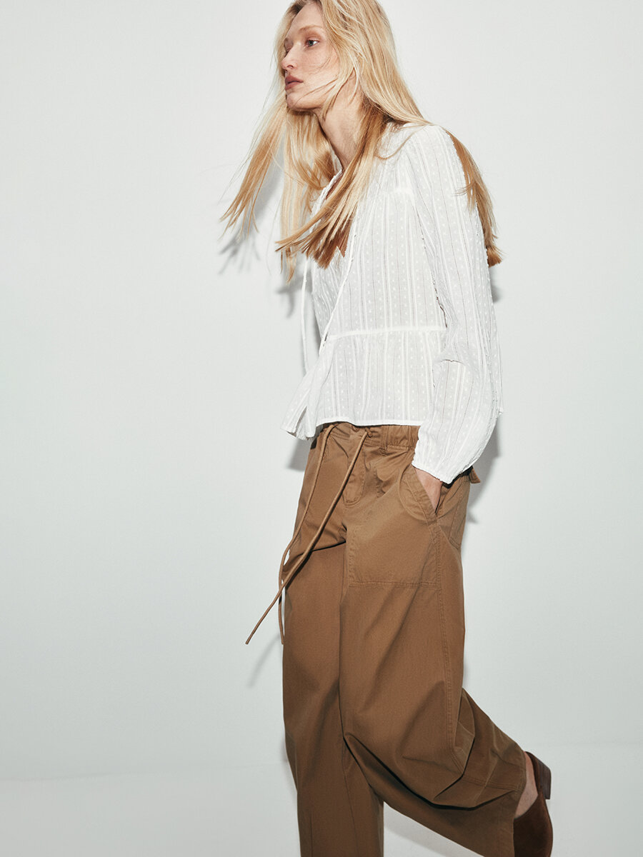 Блуза хлопковая с баской и завязками