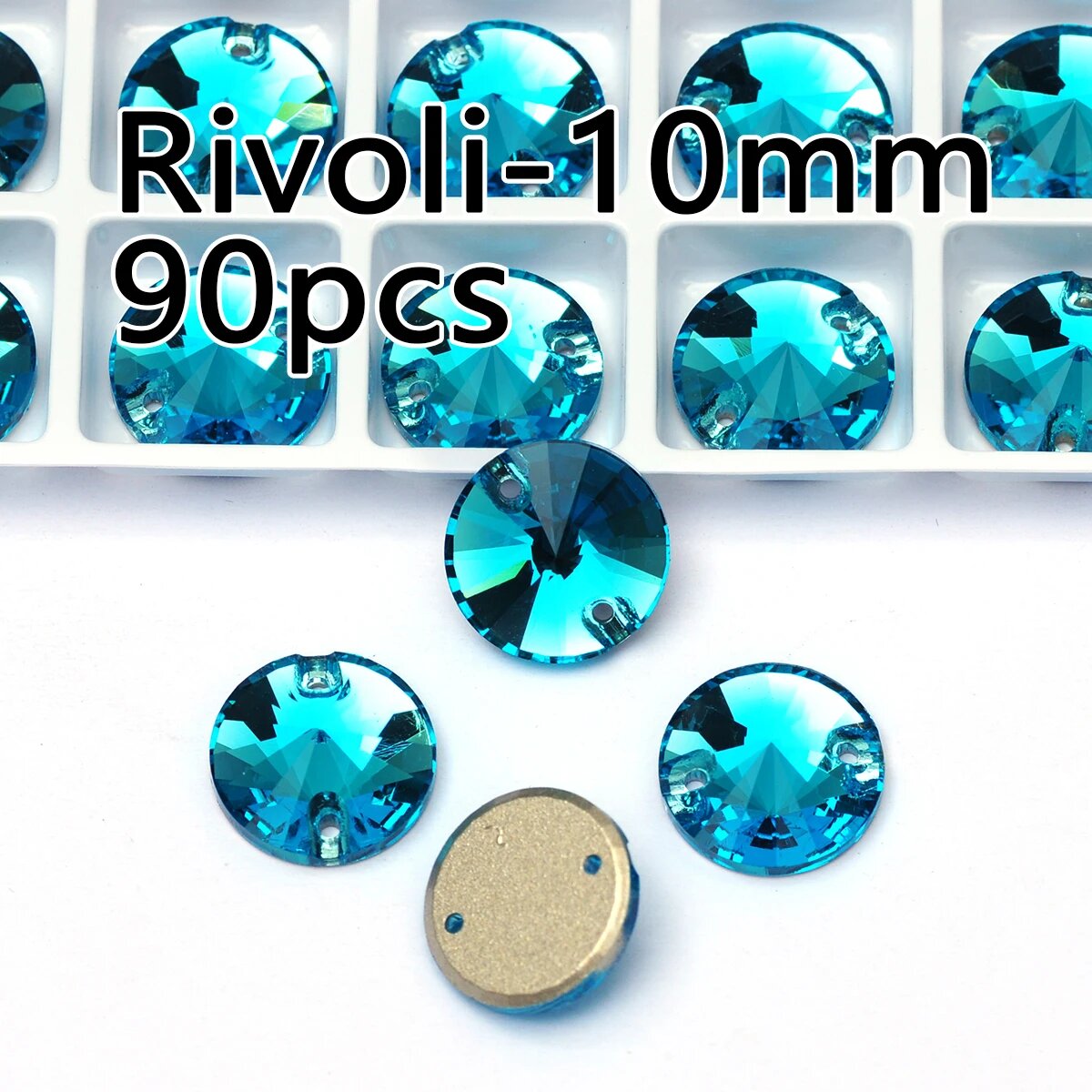 Аквамариновые стразы Rivoli 10 мм, 90 шт.