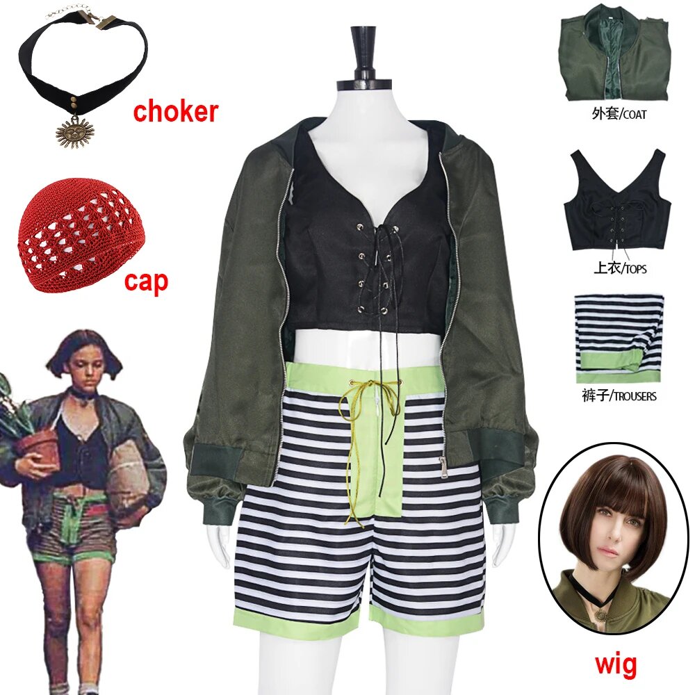Матильда Косплей Костюм Фильм Парик Колье Леон Зеленая Куртка Жилет Короткие Штаны Полный Комплект Хэллоуин Карнавал Вечеринка Женщины Cos Наряды