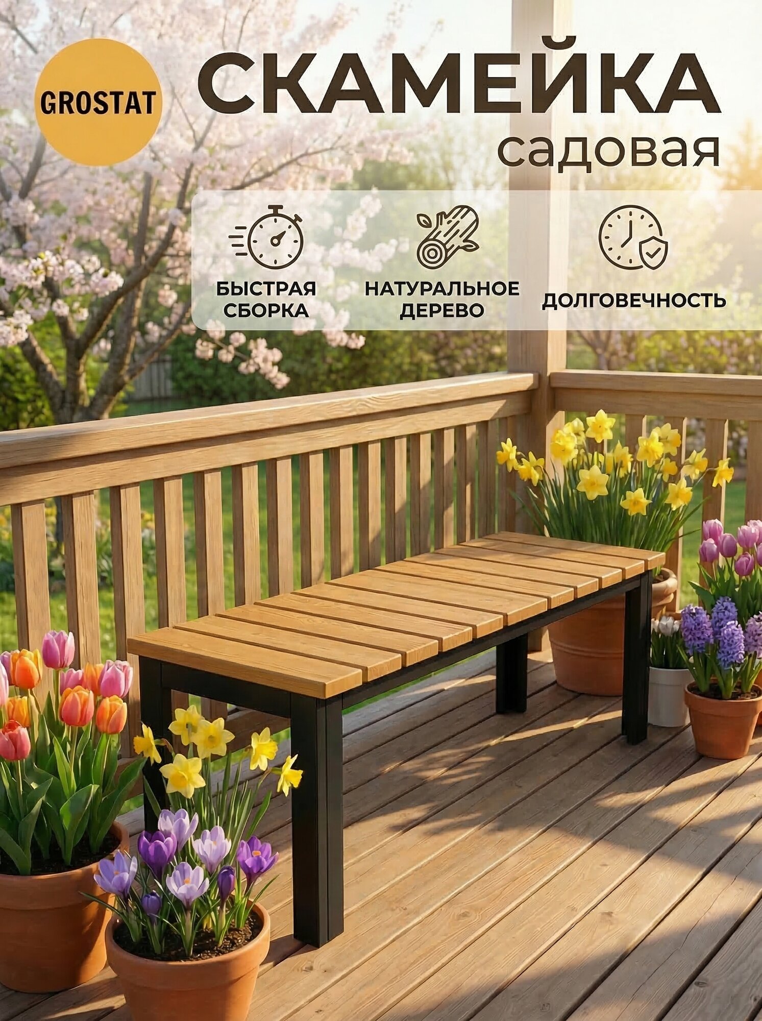 Скамейка садовая LAMELL, желтая, лавка дачная, скамья для дома, для сада, гростат