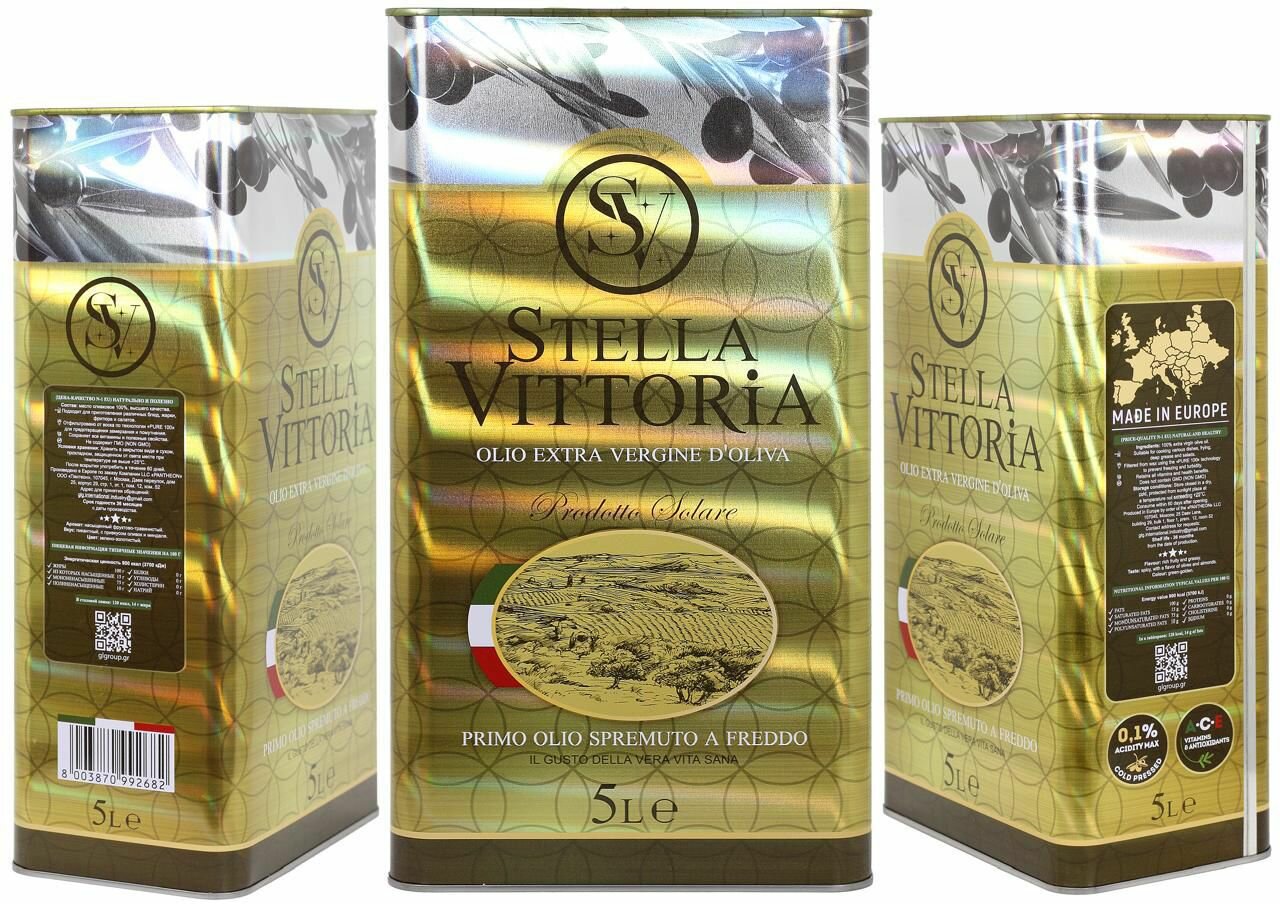 Оливковое нерафинированное масло Stella Vittoria, Extra Virgin 5 литров