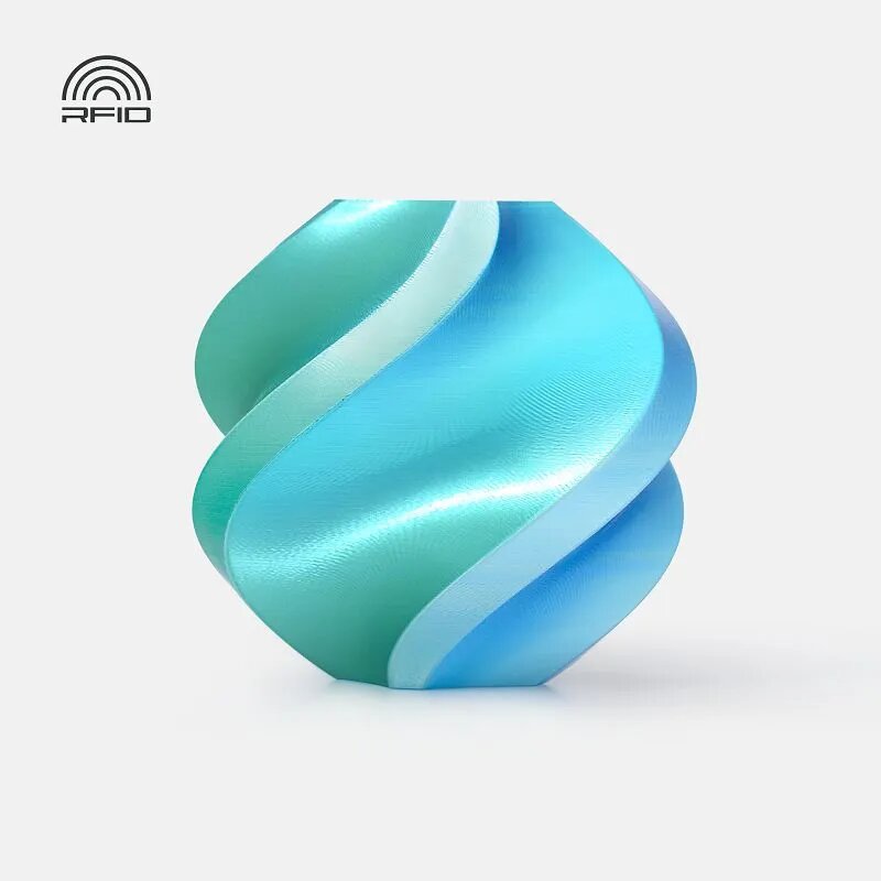 Нить PLA Bambu Lab Silk multicolor, для 3D печати, с RFID-чипом, сине-зеленая, 13904, с лотком