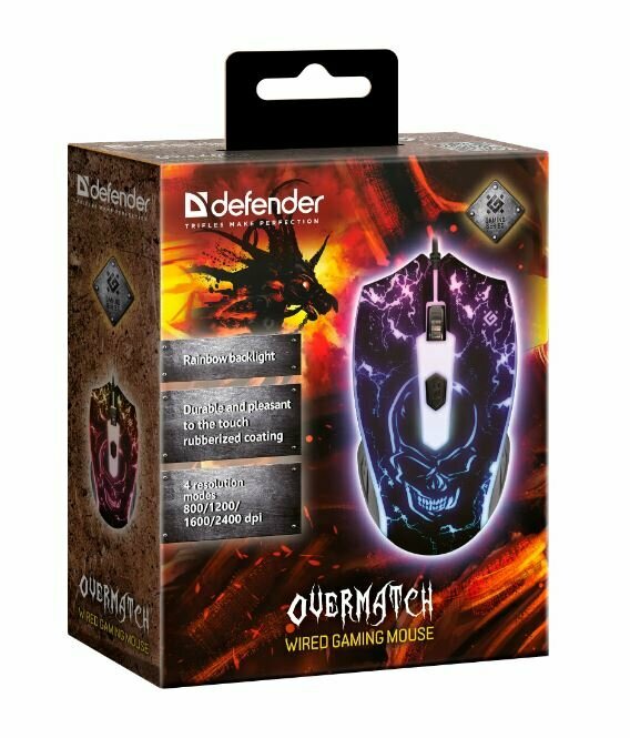 Мышь проводная Defender, GM-069, Overmatch, оптическая, чёрный, рисунок 52069