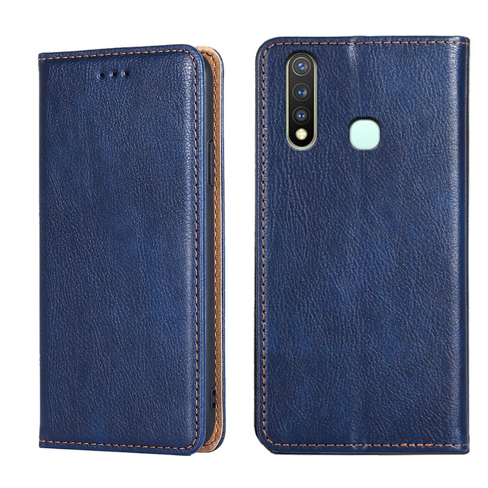 Чехол-книжка MyPads для Vivo Y19 синий из искусственной кожи с подставкой