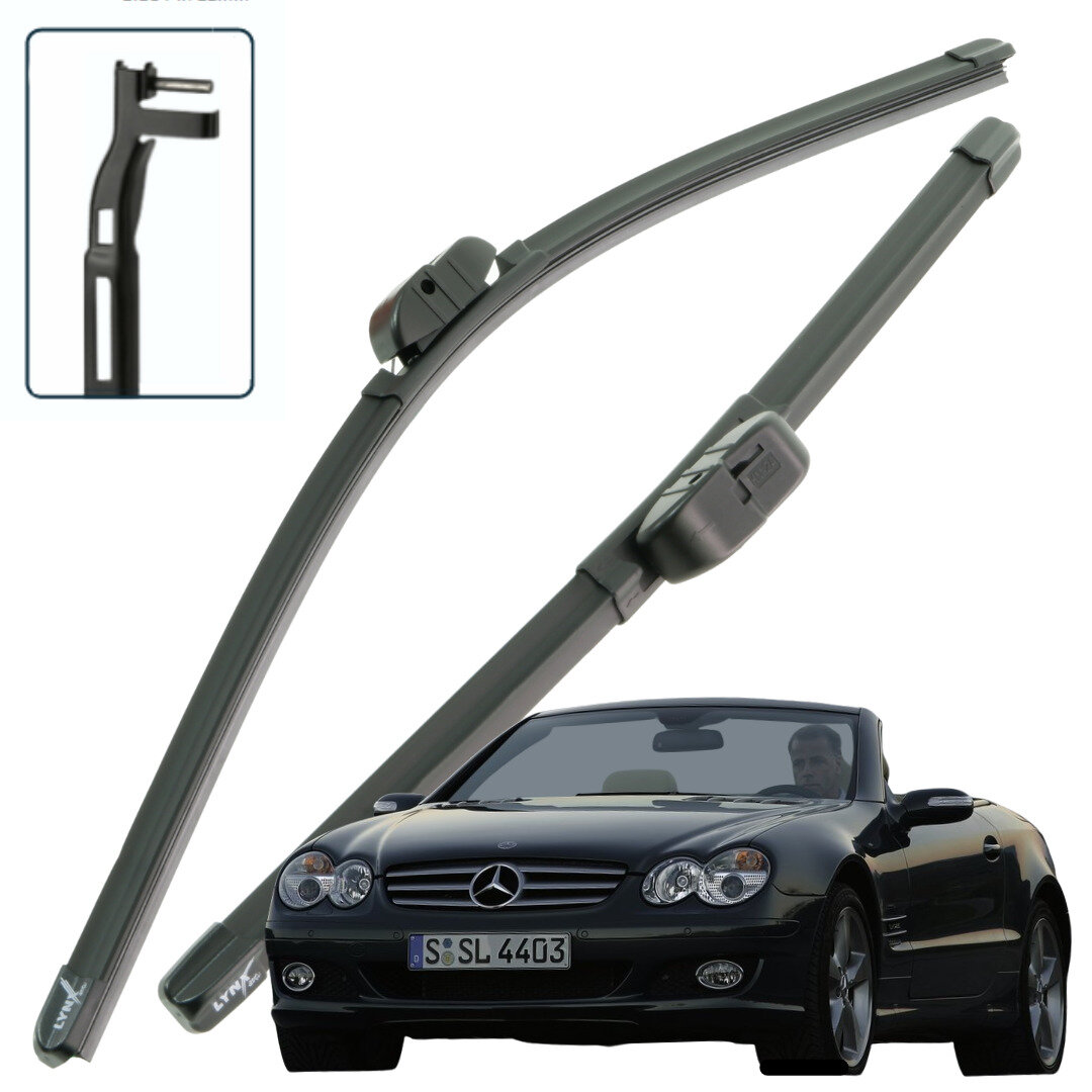 Дворники Mercedes-Benz SL-Class R230 / Мерседес SL-класс рест. 2006 / 2007 / 2008 Щетки стеклоочистителя бескаркасные автомобильные LYNXauto 650мм-650мм к-т 2шт.