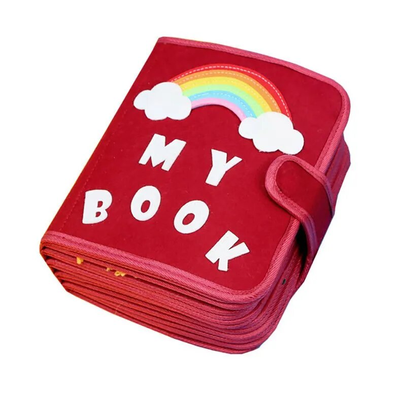 Книжка-игрушка из фетра для малышей с радугой и облаками, красная