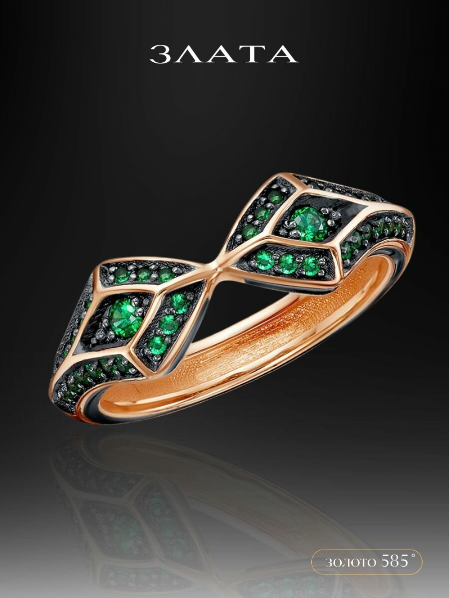 Кольцо, красное золото, 585 проба, родирование, эмаль, фианит