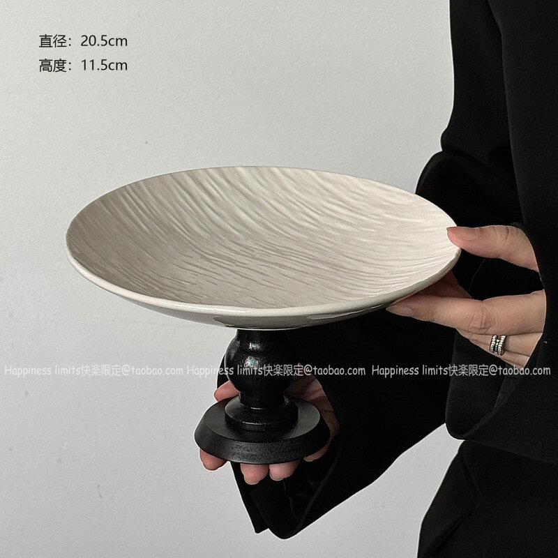 Поднос для фруктов, декоративный предмет в стиле легкой роскоши, фруктовница из массива дерева, круглая тарелка на высокой ножке, простой поднос для сухофруктов для домашнего использования.