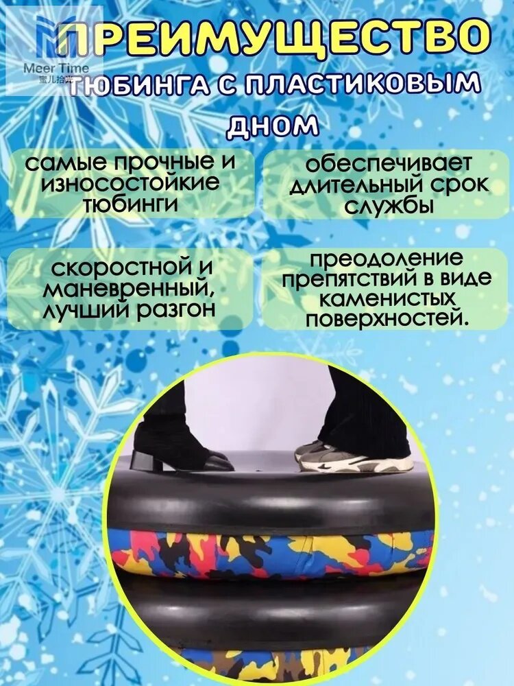 Тюбинг с пластиковым дном, диаметр 100 см, для катания с горок, буксировочный трос с кольцом, камера и запасной ниппель в комплекте — фото 1