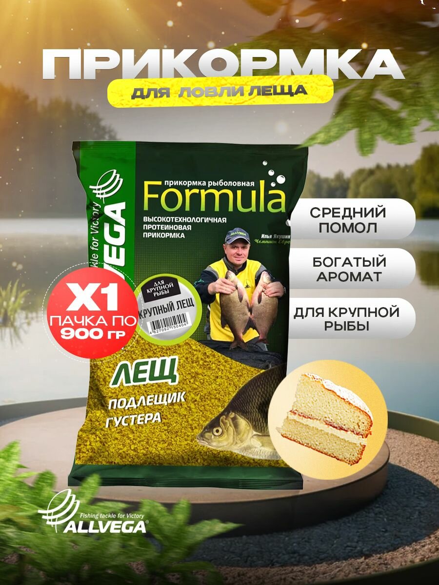 Прикормка для рыбалки ALLVEGA Formula Крупный лещ 1 пачка 0.9кг