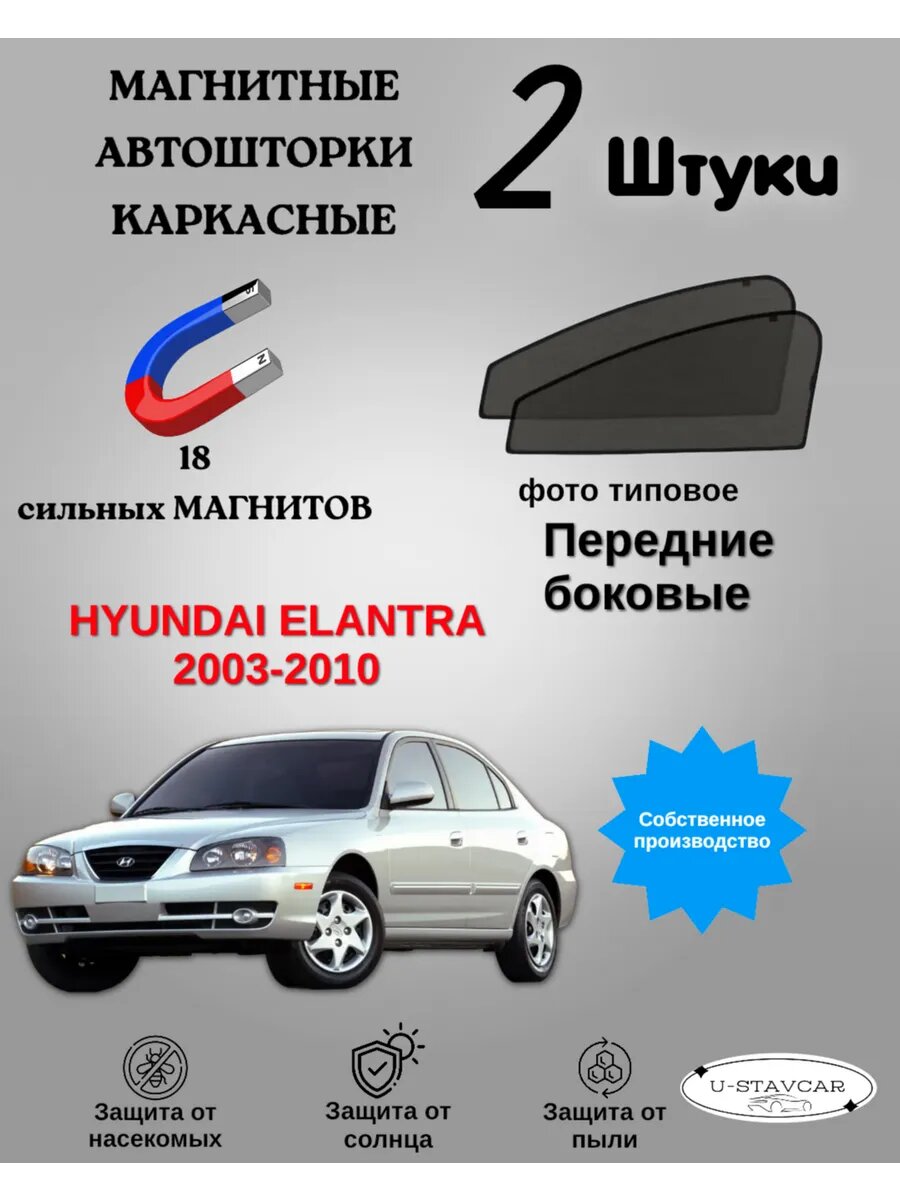 Шторки автомобильные передние для Hyundai Elantra 2003-2010 каркасные