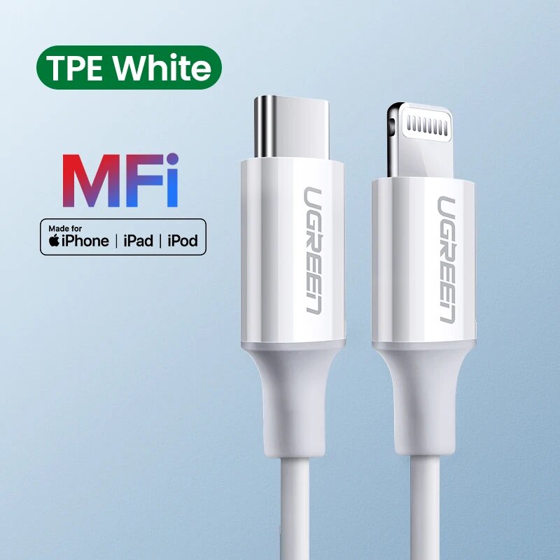 Ugreen кабель USB-C на Lightning, 2 м, белый TPE, MFi