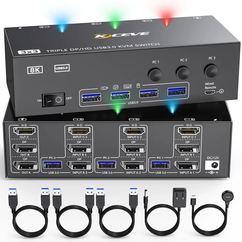 Переключатель KVM 3 монитор 3 компьютера