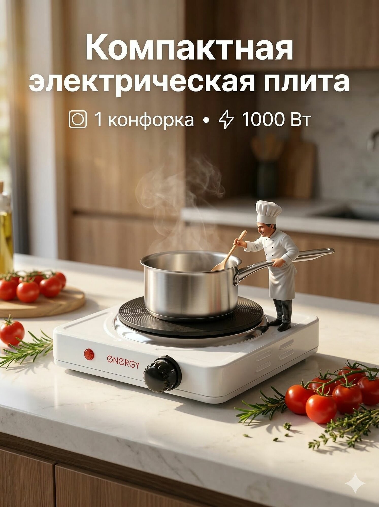 Плита электрическая настольная 1 конфорка Energy EN-901 белый