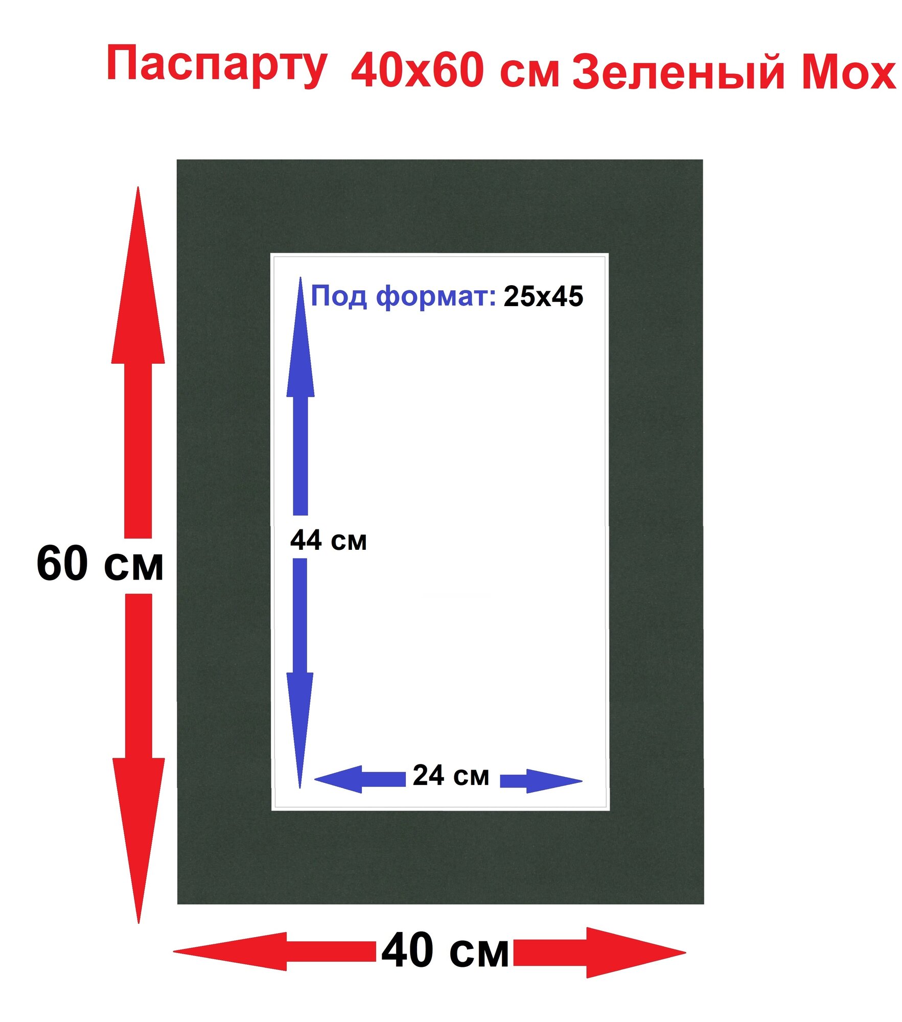 Паспарту зеленый 40*60/25*45 см