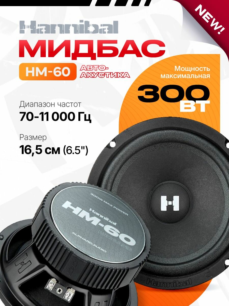Динамики автомобильные Alphard Hannibal HM-60 Midbass / Мидбас/ колонки автомобильные 16,5см/ 2шт