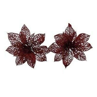 Цветок ажурный КНР искусственный, размер 15 см, 2 шт, цвет красный