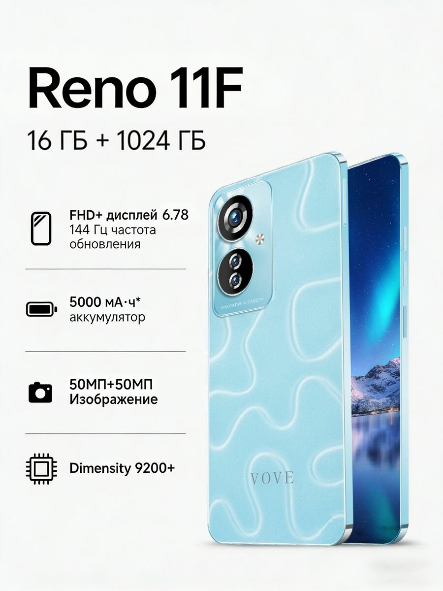 Смартфон Reno11 F, игровой, 16ГБ/1ТБ, 5000мАч, 6.78", 50МП, синий