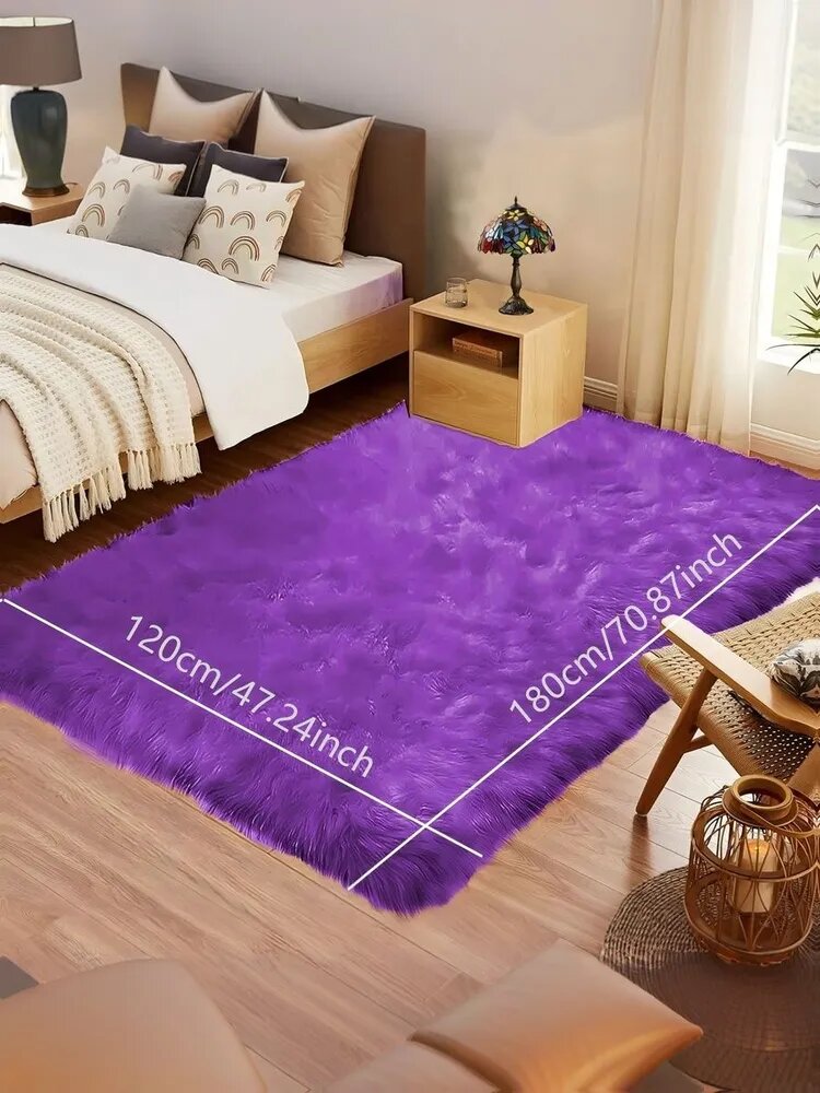 Коврик 60x90 см фиолетовый прямоугольный из искусственного меха для спальни — фото 1