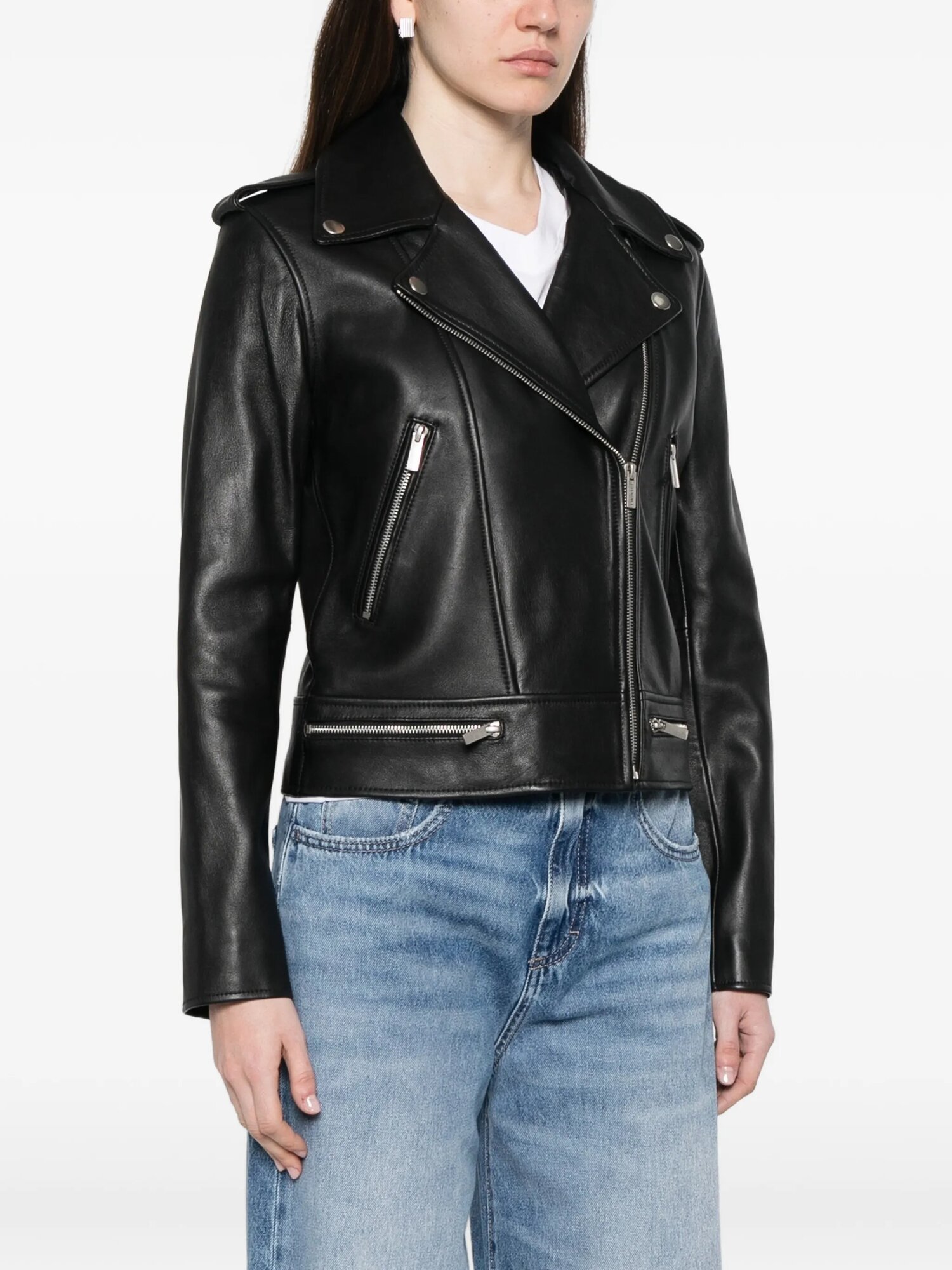 Куртка Twinset Milano Zip-up leather jacket, размер 42 — фото 1
