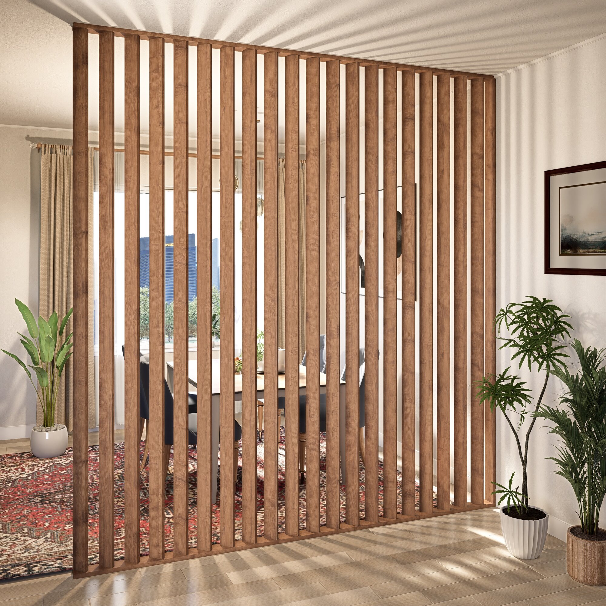 Реечная перегородка для зонирования пространства 2582 мм, Дуб Вотан
