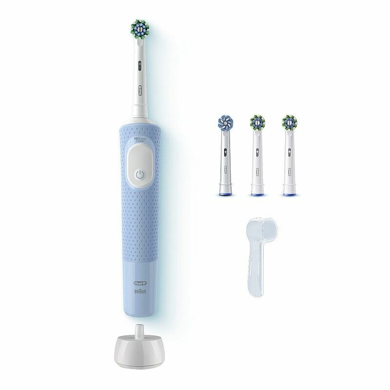 Электрическая зубная щетка Oral-B Vitality D103.423.3 Pro, голубая, тип 3708 с 2 насадками CrossAction EB50RX и колпачком для насадок