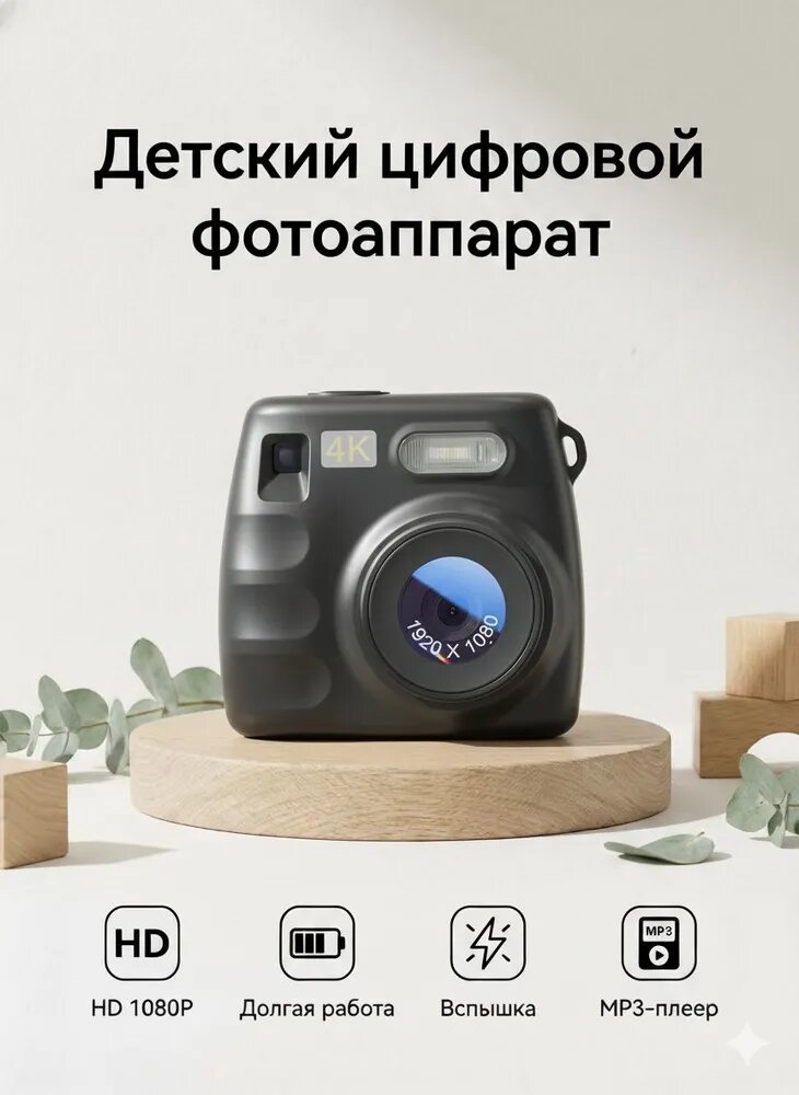 ZHONE Детский цифровой фотоаппарат с селфи-камерой: развивающая мини-видеокамера с играми, MP3-плеером и вспышкой для фото и видеосъемки
