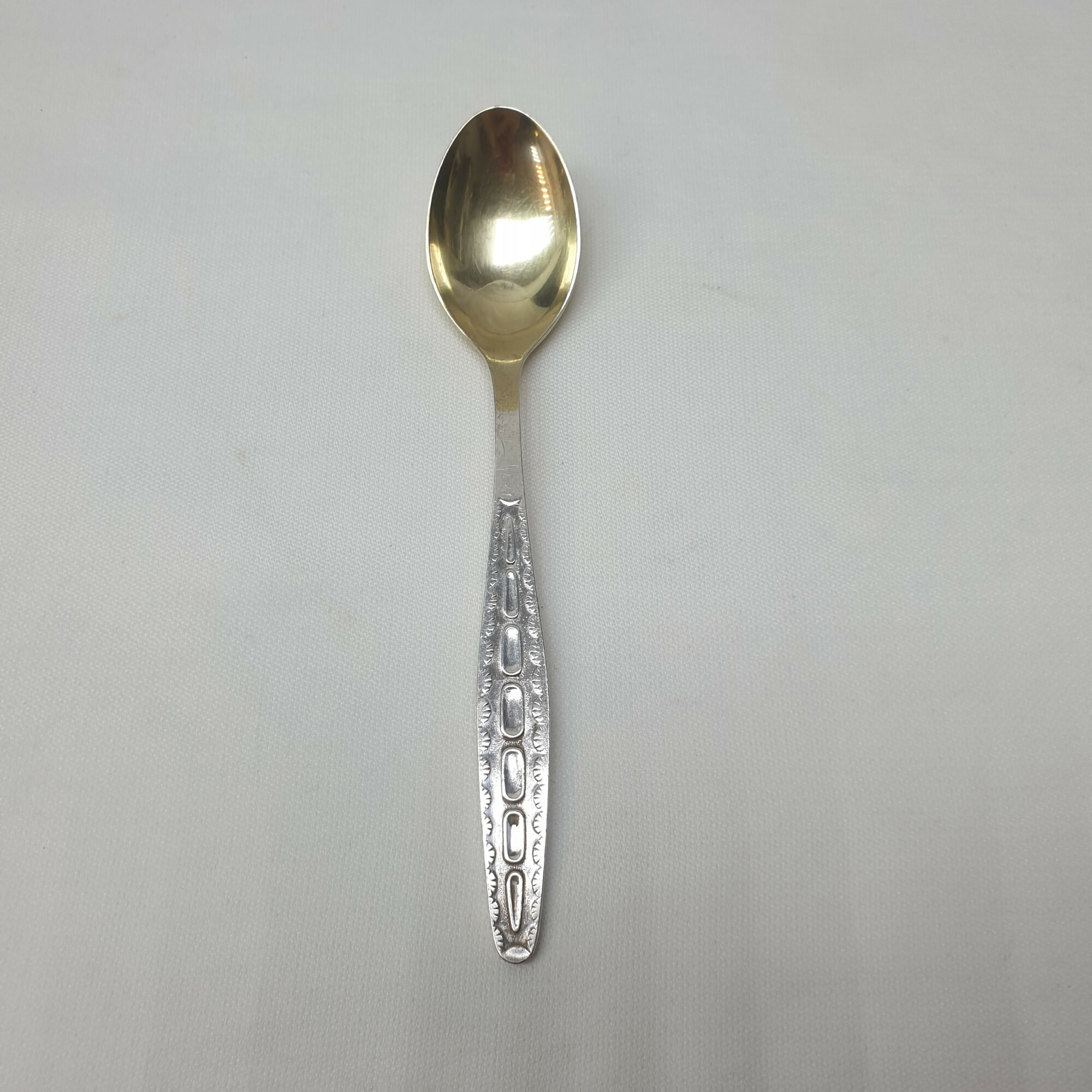 Винтажная чайная ложка Кольчугино, мельхиор, позолота, СССР