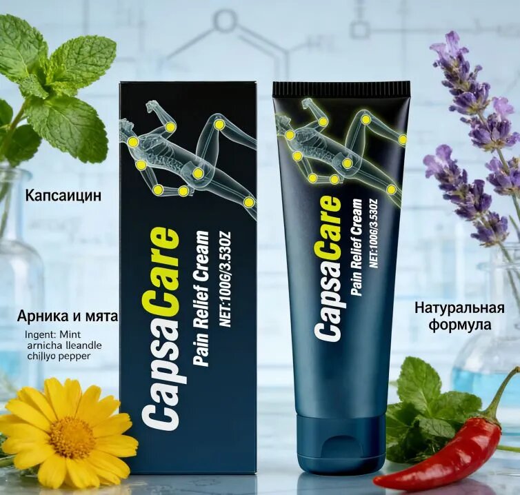 Обезболивающий крем для суставов и мышц CapsaCare с капсаицином, охлаждение, 100 г