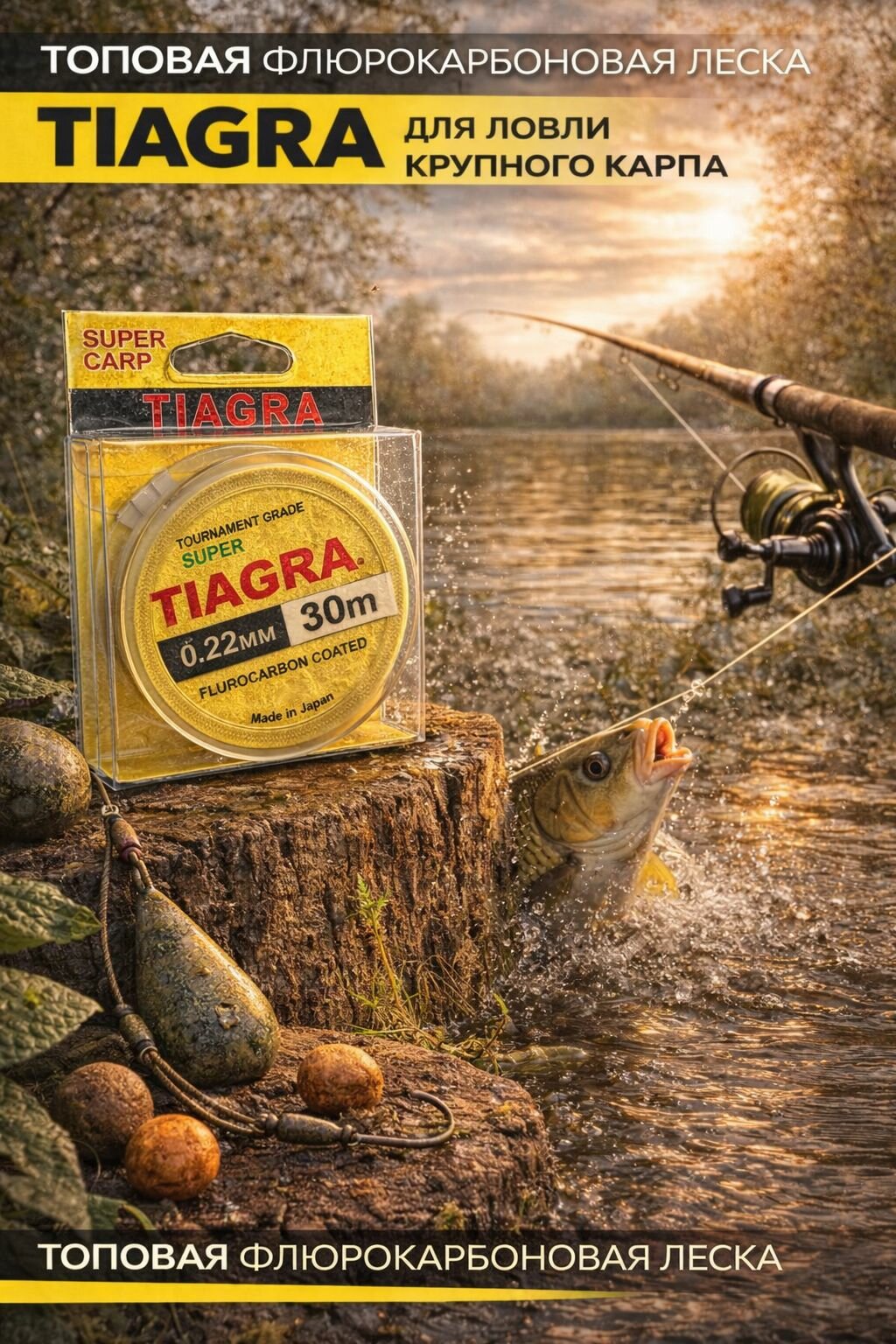 Леска рыболовная TIAGRA 0.22 мм, 30 м, до 9.8 кг — фото 1