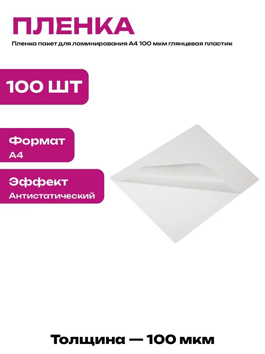 Пленка для защиты документов А4 100 мкм 216х303 мм глянцевая