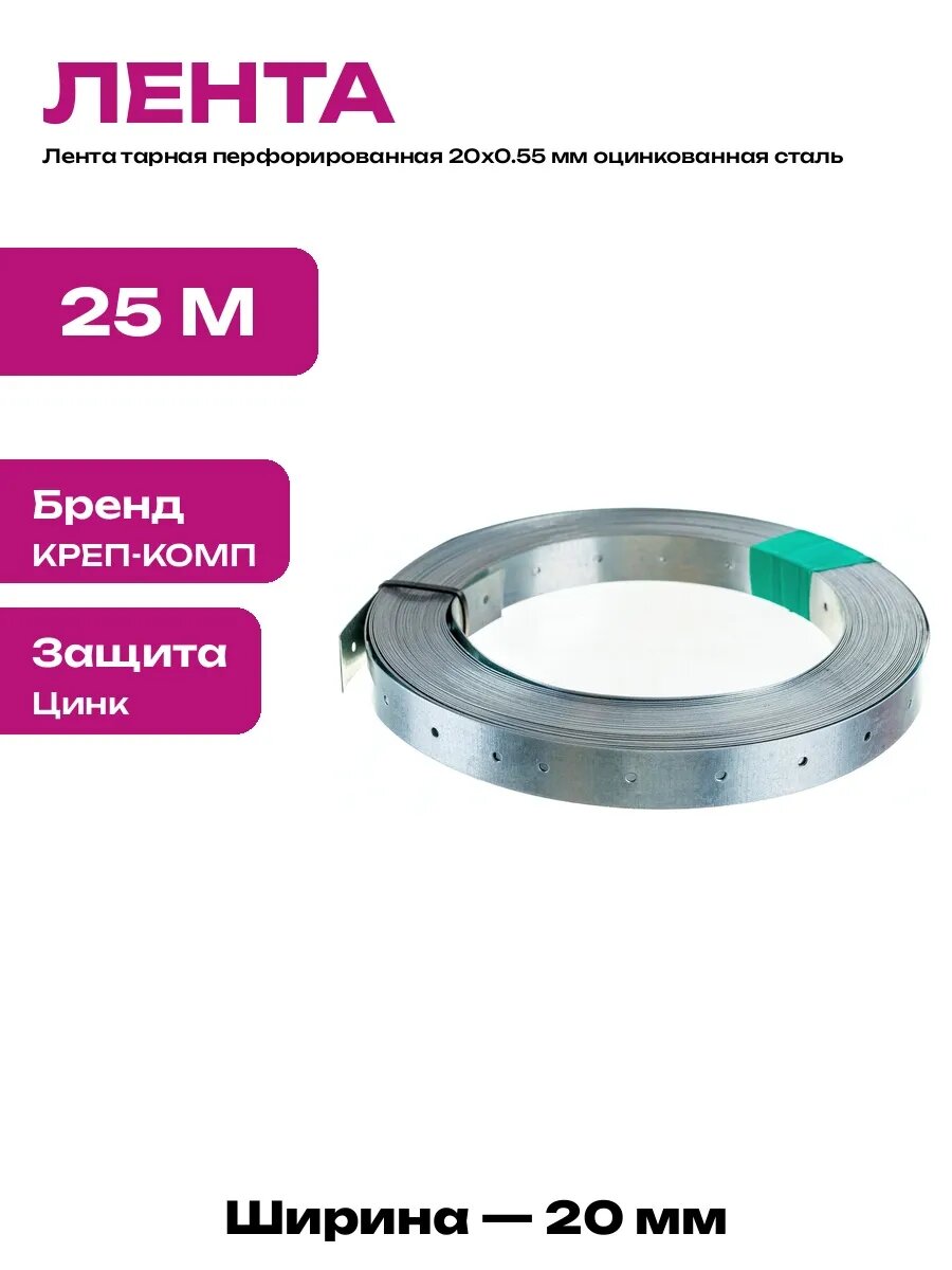 Лента перфорированная тарная 20х0.55 мм сталь с цинкованием