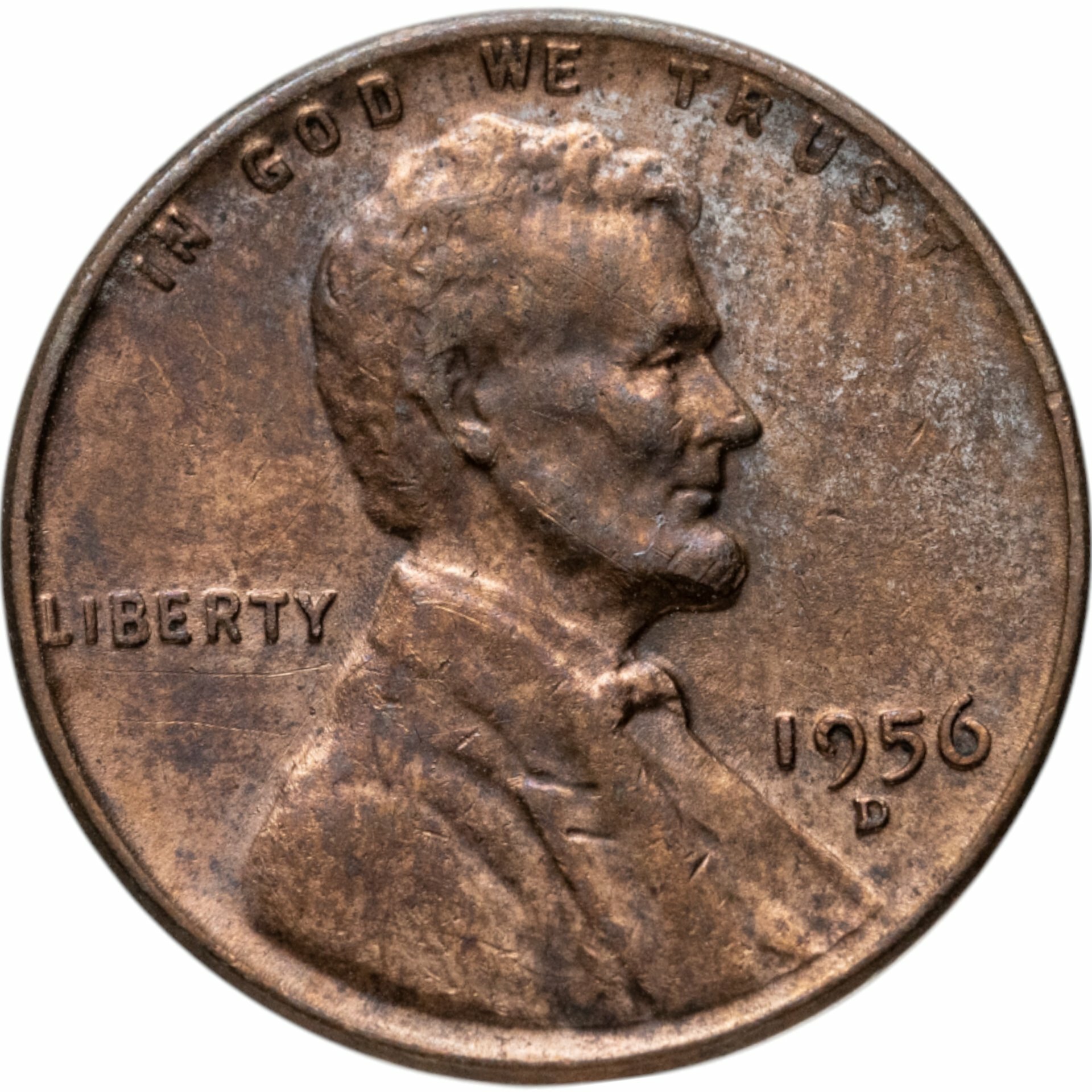 США 1 цент 1956 D, знак монетного двора "D" - Денвер, Бронза, в сохранности VF-XF