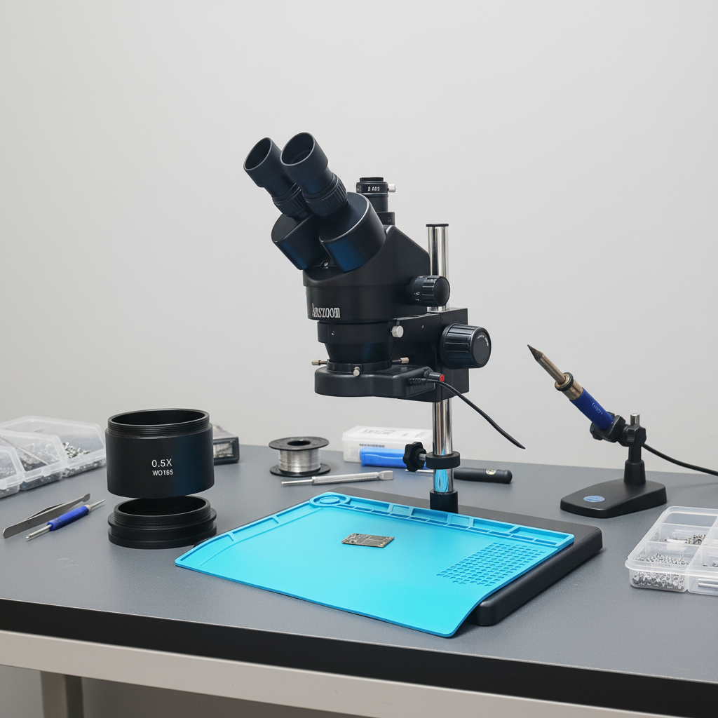 Трёхглазый микроскоп с объективами 0.5X/1X большое рабочее расстояние для пайки, ремонта и диагностики электроники
