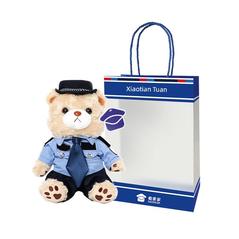 Полицейская медвежья кукла в синем рубашечном стиле, 25 см, розовая флисовая ткань, женский, идеально подходит для