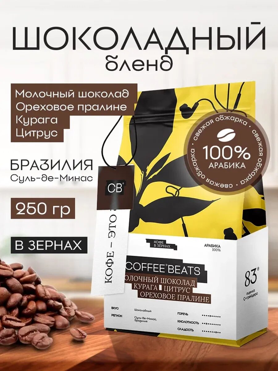 Кофе зерновой 250 г, 100% арабика "Шоколадный бленд", Бразилия CoffeeBeeats
