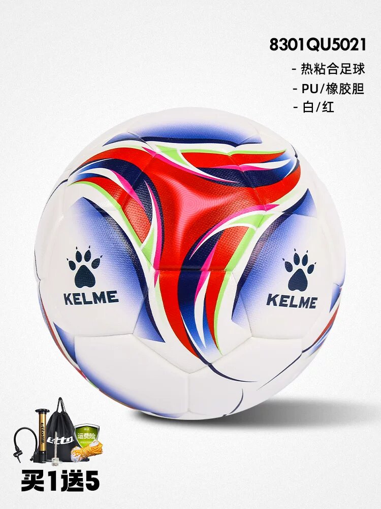 KELME Юношеский Футбольный Мяч Размера 5 для Школьных Соревнований, Тренировок и Матчей, Белый и Красный Цвет,