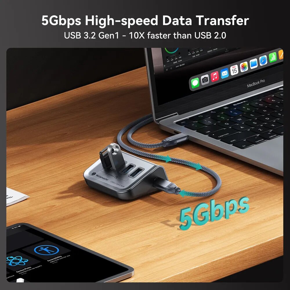 USB-концентратор Yottamaster USB 3.2 Gen1 HUB 5-в-1 с USB Type-C, серый — фото 1