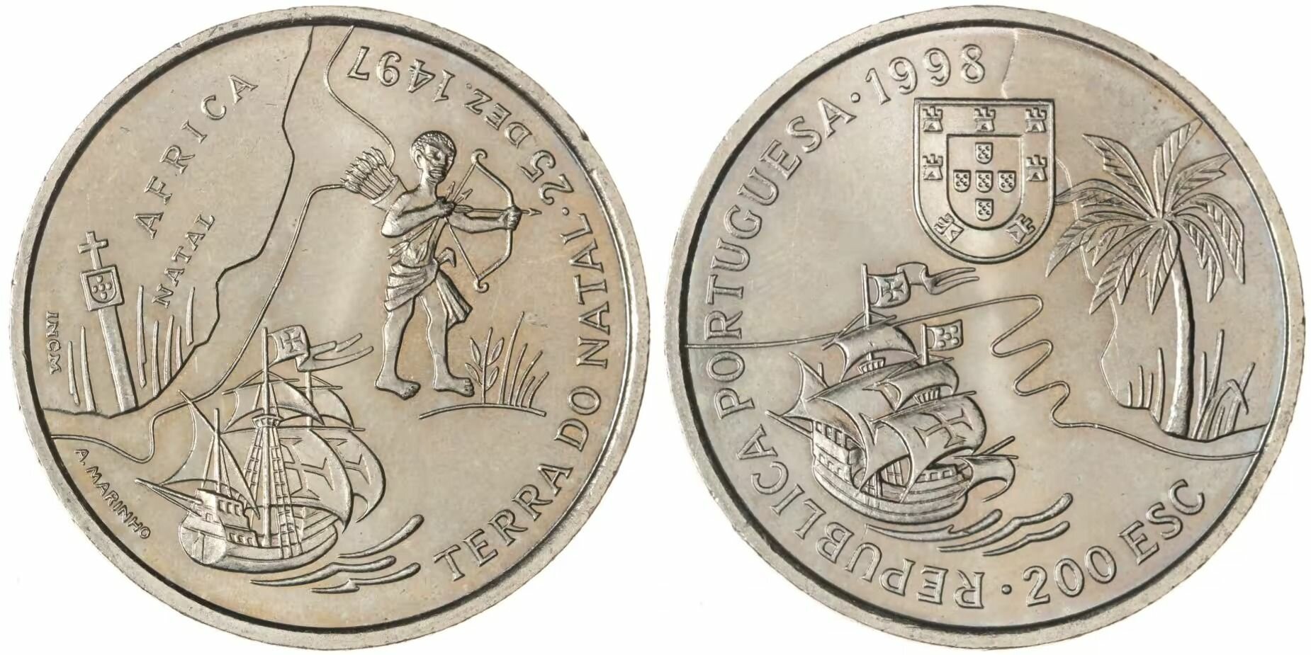 Португалия 200 эскудо, 1998 Путешествие Васко да Гамы в Индию 1498 года - Южная Африка, Наталь