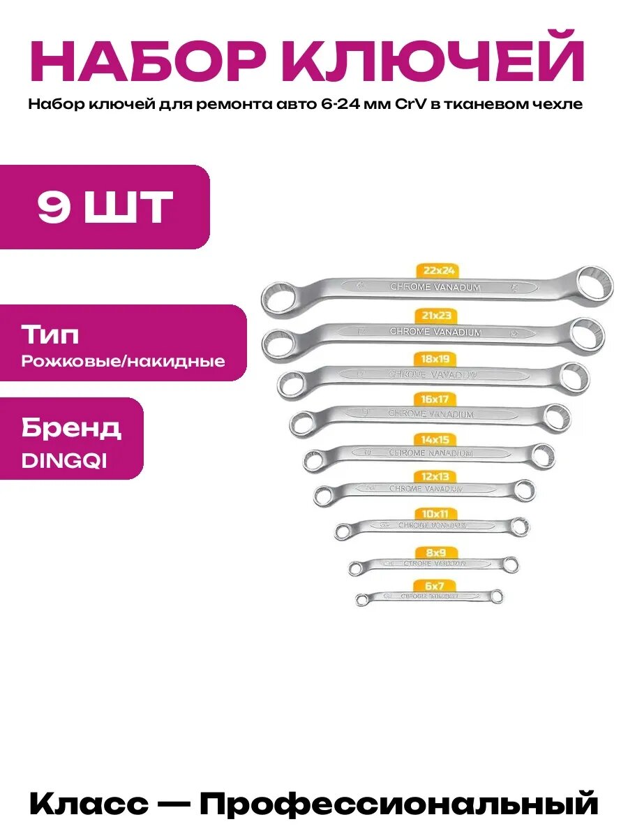 Набор инструментов ключи комбинированные 6-24 мм сталь CrV 9