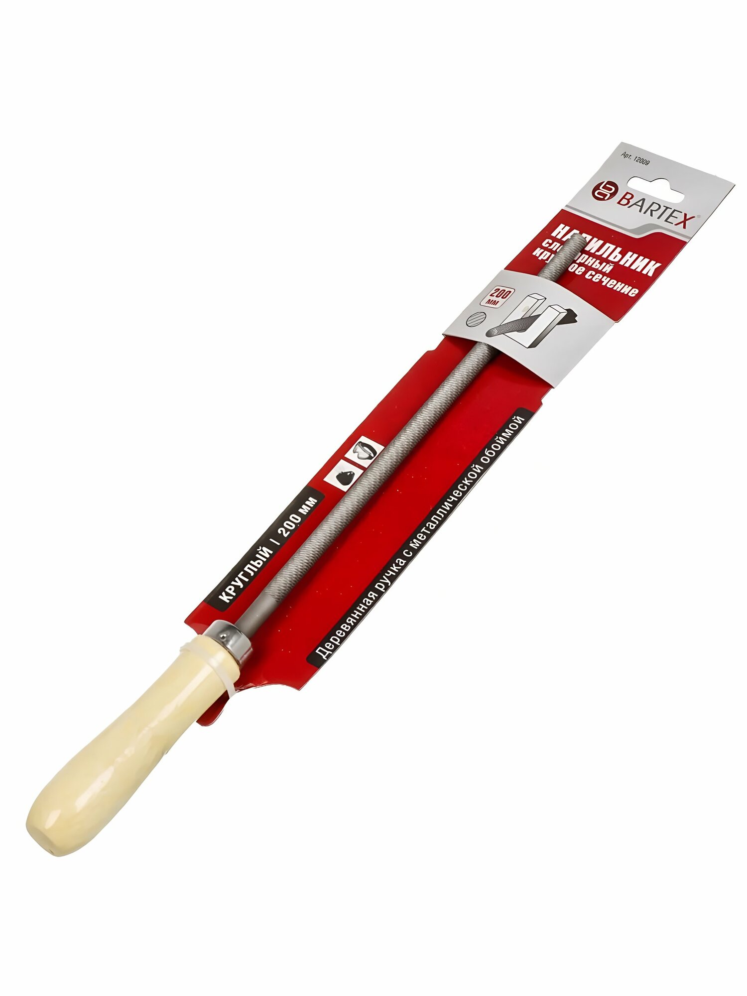 Напильник круглый, 200 мм, №2, деревянная ручка, Bartex, 12009