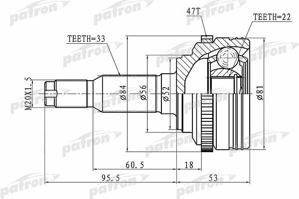 ШРУС наружн 33x52x22 ABS:47T Chevrolet: Lacetti 1.