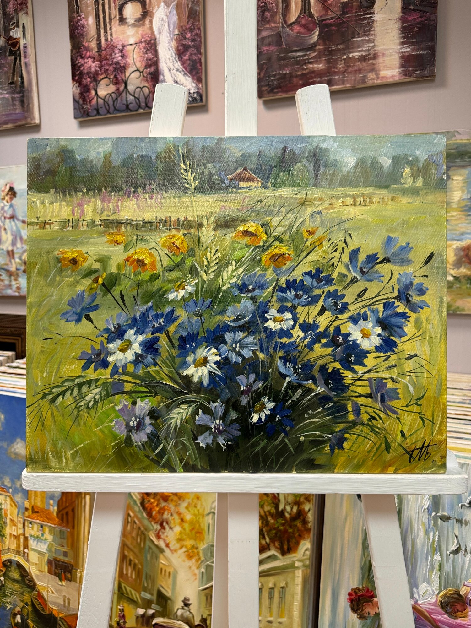 Картина маслом от художника, Полевой букет с ромашками 40x50 см. Художественная мастерская Грёзы.