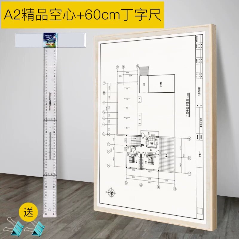 Профессиональная пустотелая доска для черчения формата А2/4К (60x45 см) с угольником 60 см для инженерного и
