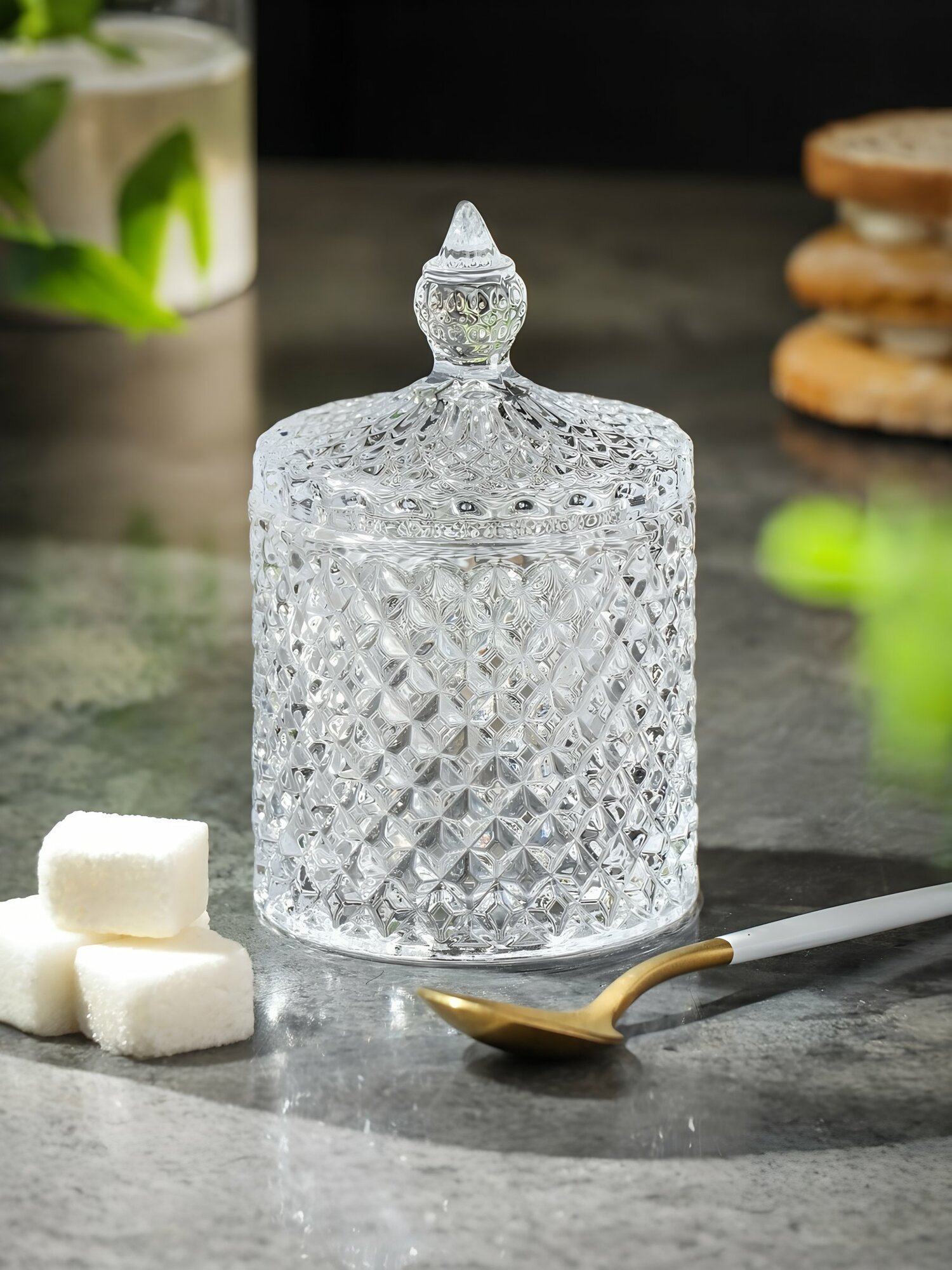 Сахарница стеклянная Шейх Y6-10047, высота 11 см, 6.5 см, прозрачная, посуда для сахара