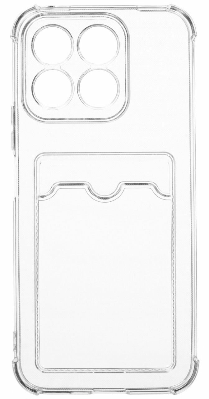 Прозрачный чехол с карманом для Honor X8b защитный, с бортиками / Чехол накладка на Хонор Х8б прозрачный, с карманом, картхолдером